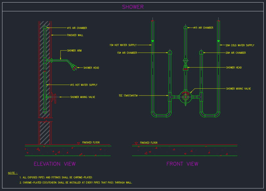 Shower Installation CAD Details | DWG Drawing Download